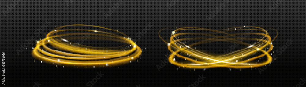 Gold glow spinning circles, speed, motion effect, thunder energy or ...