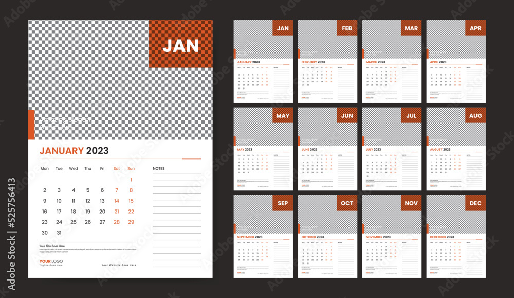 Wall Calendar Template Design for 2023 year, Monthly Creative Calendar ...