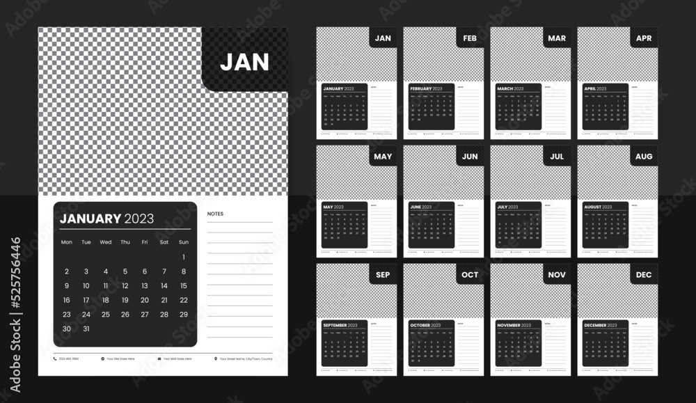 Wall Calendar Template Design for 2023 year, Monthly Creative Calendar ...
