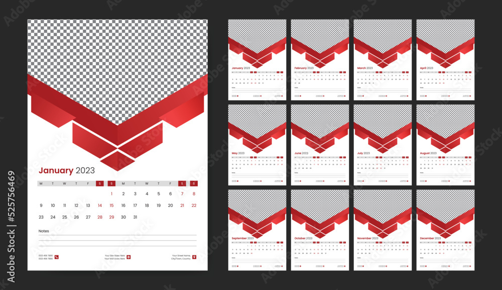 Wall Calendar Template Design for 2023 year, Monthly Creative Calendar ...