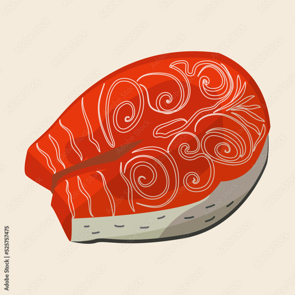 Steak of red fish salmon or forel for sushi food menu vector ...