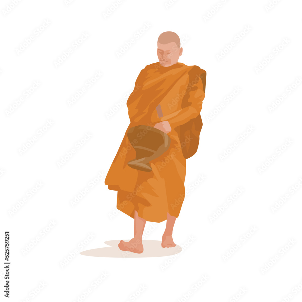 Buddhist monk walking alms round, vector illustration and design. Stock ...