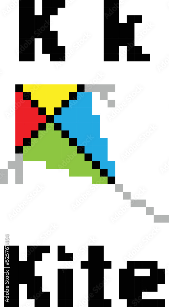 K is for KITE Alphabet pixel art vector illustration. alphabet chart ...