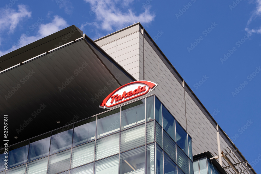 Cambridge, MA, USA - June 28, 2022: Takeda logo is seen at its office in Cambridge ...