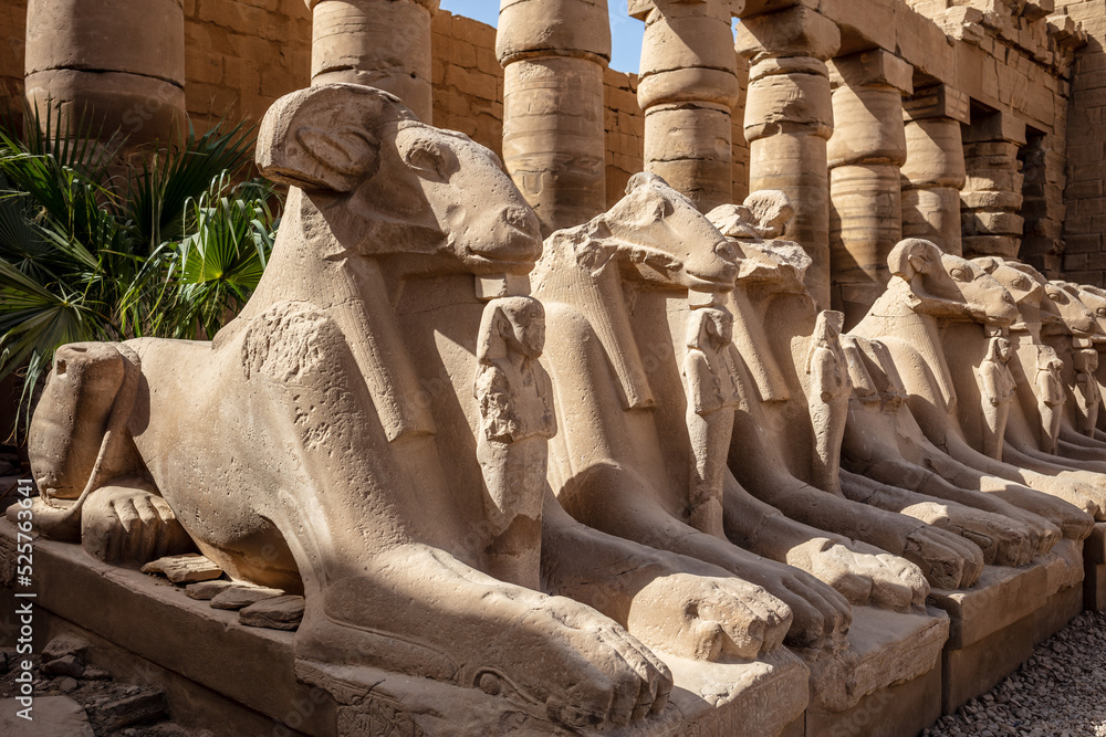 Lamb Alley Karnak Temple. Columns with hieroglyphs. Karnak temple is ...