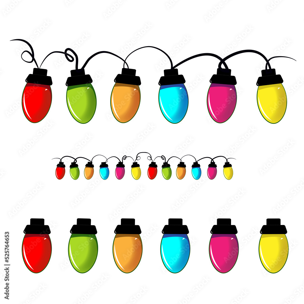 PNG strands of Christmas lights. Large, small and individual bulbs with ...
