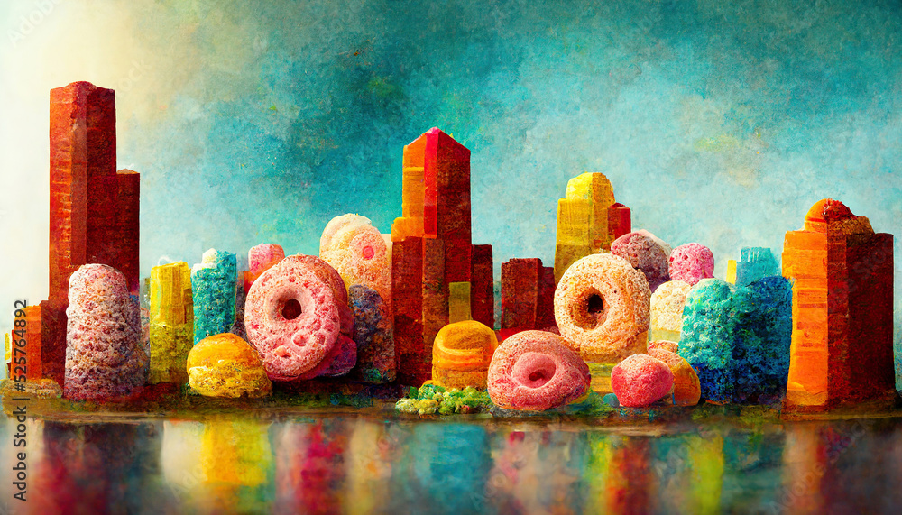 Candy land surreal landscape, castle made of candies. Digital art ...