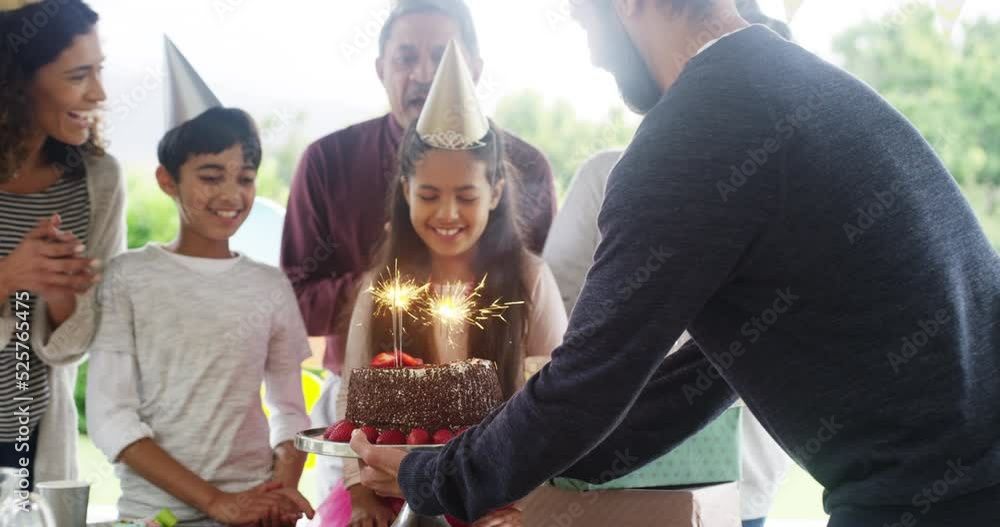 Celebration little girls birthday cake with happy family with love at a ...