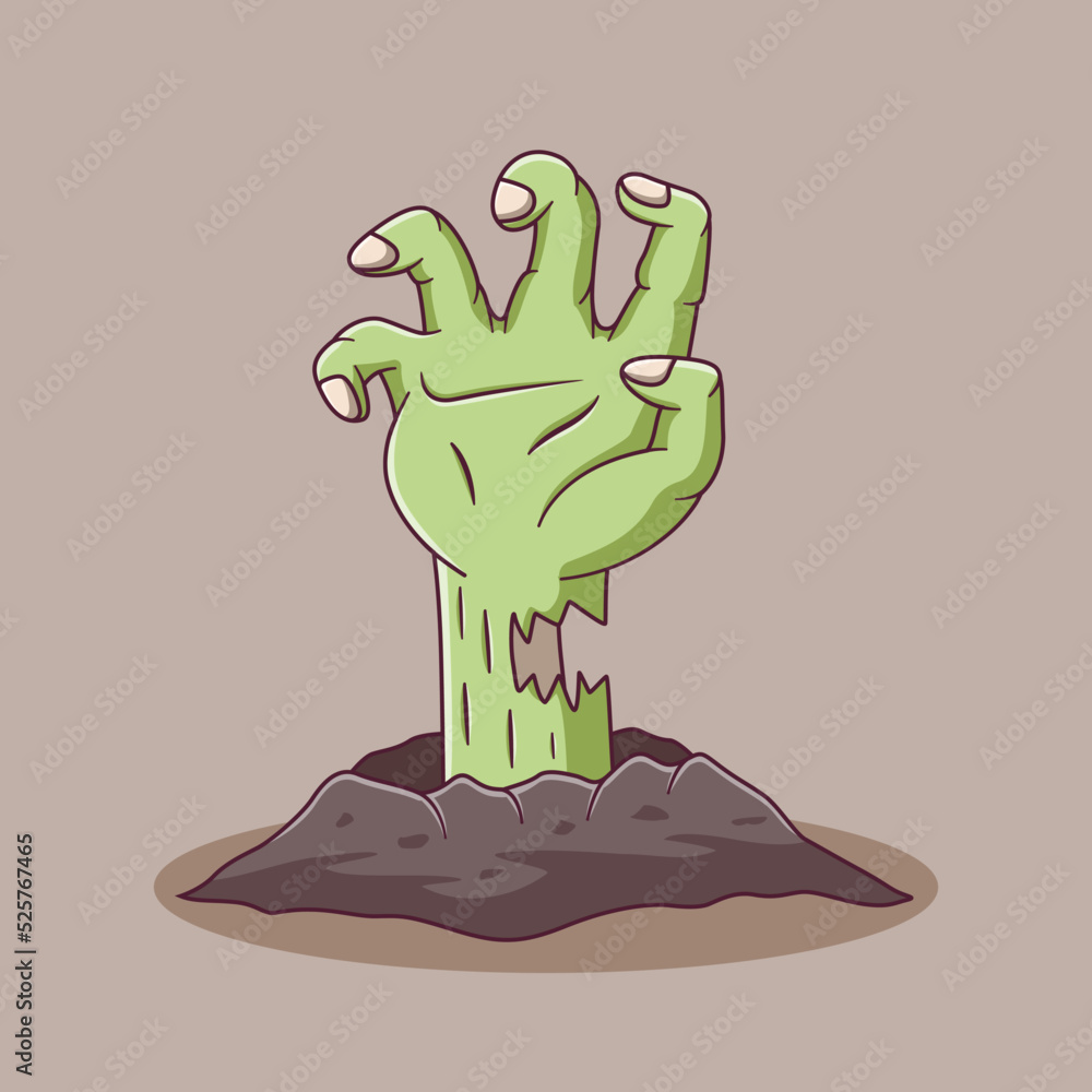 Cartoon Zombie Hand Out of The Ground. Zombie Hand Mascot Cartoon ...