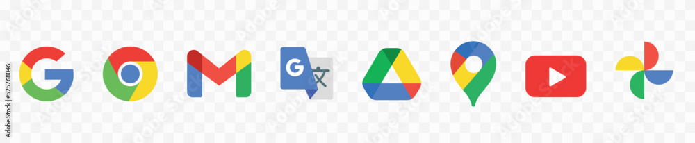 Google product icons. Google icons set. Official application icon ...