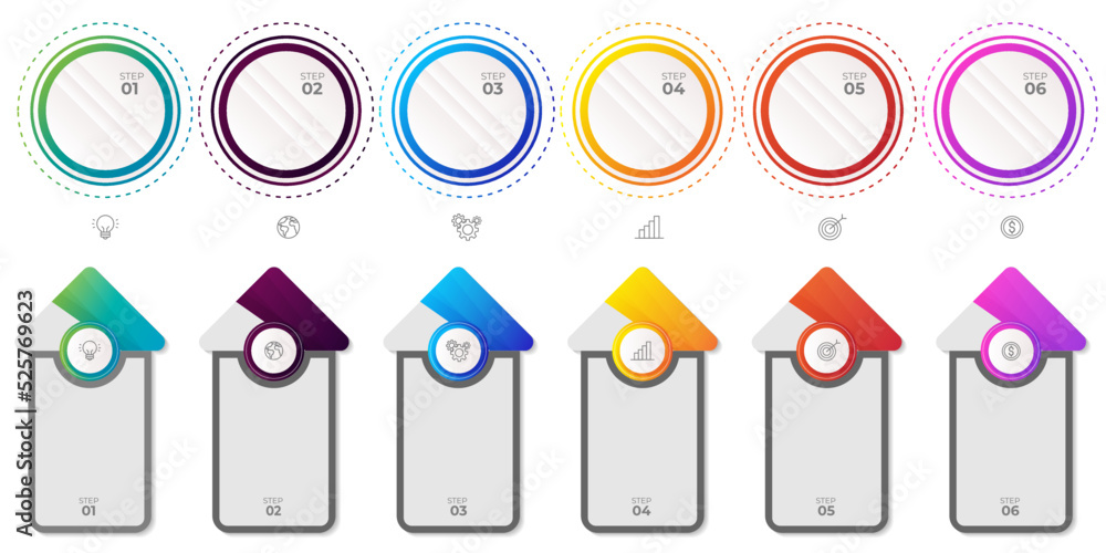 Line step infographic. 6 options workflow diagram, circle timeline number infographic, process ...