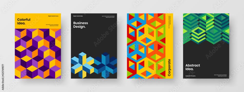 Multicolored mosaic shapes catalog cover template set. Creative company ...