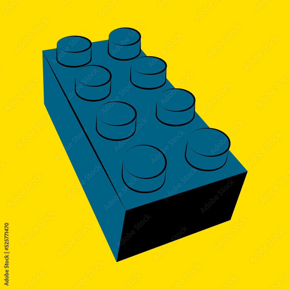 Blue plastic toy brick block. Retro geometric drawing of a childrens ...