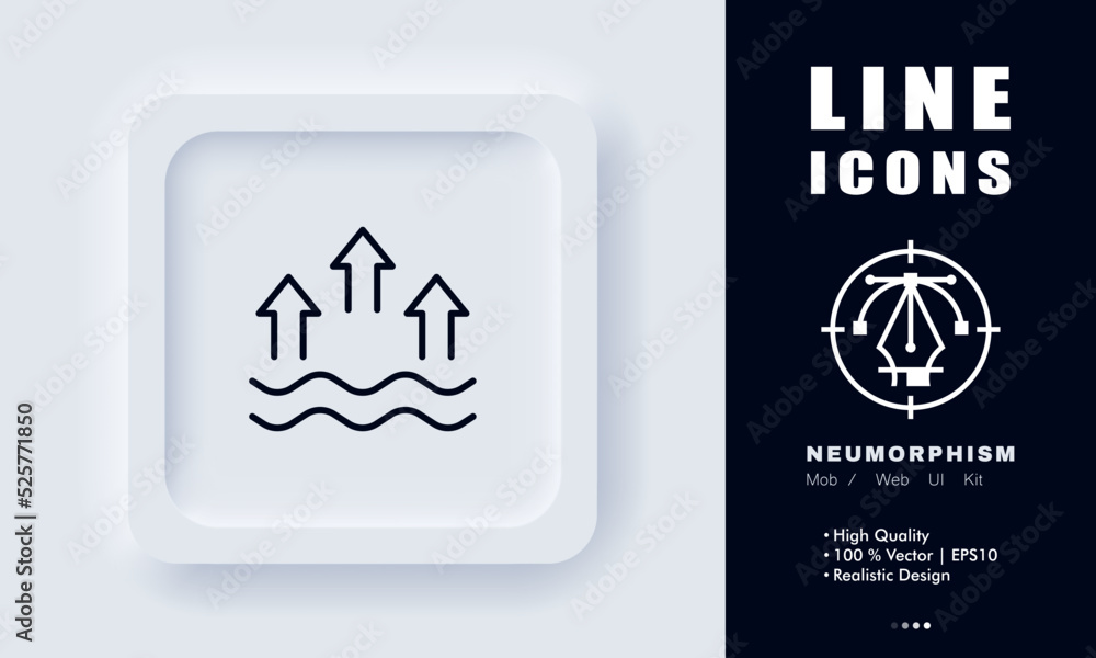 Water evaporation line icon. Arrows up over waves, water cycle in ...