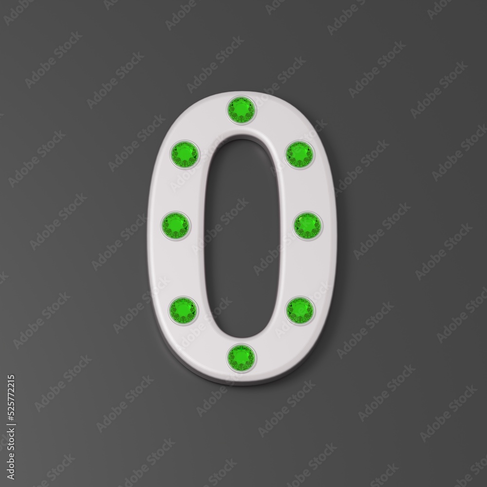 Number 0 from silver and emeralds. Silver font with emeralds. Jewelry ...