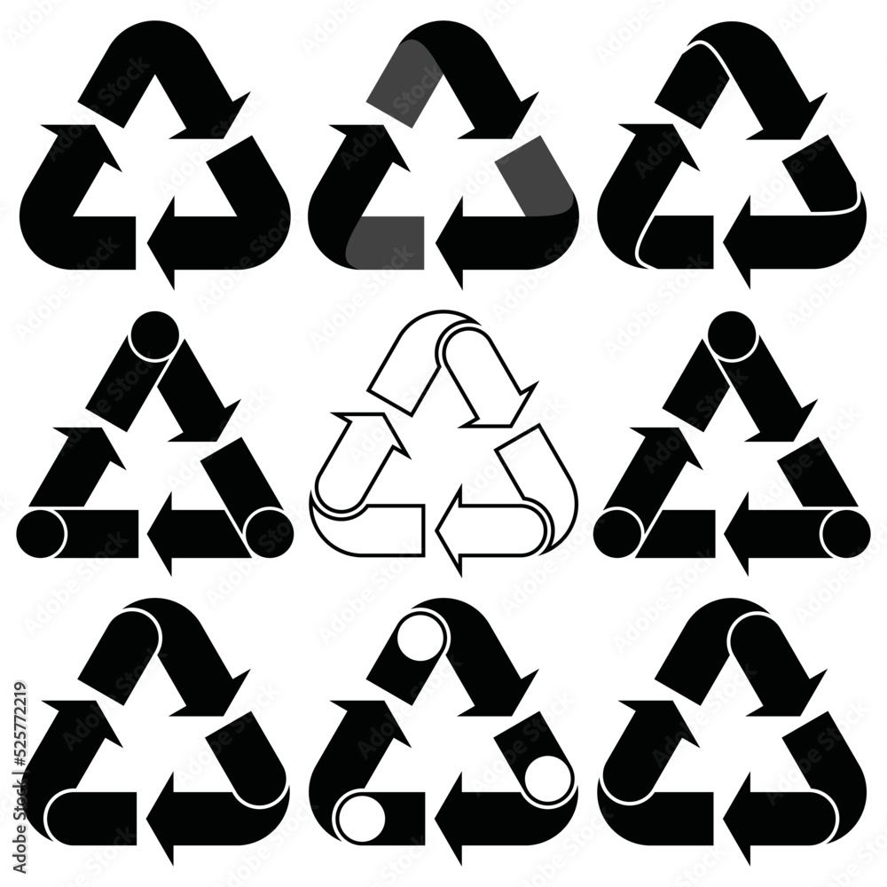 Set of recycling icons in different sytles - outline, Recycling symbol ...