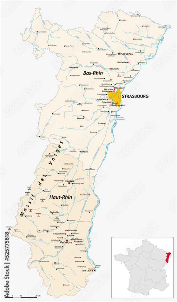 vector map of the cultural region of Alsace in eastern France Stock ...