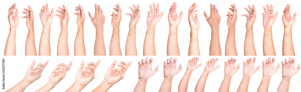 Multiple Male Caucasian hand gestures isolated over the white ...