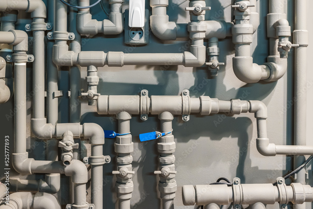 Image of communication from various PVC pipes and fittings. Stock Photo ...