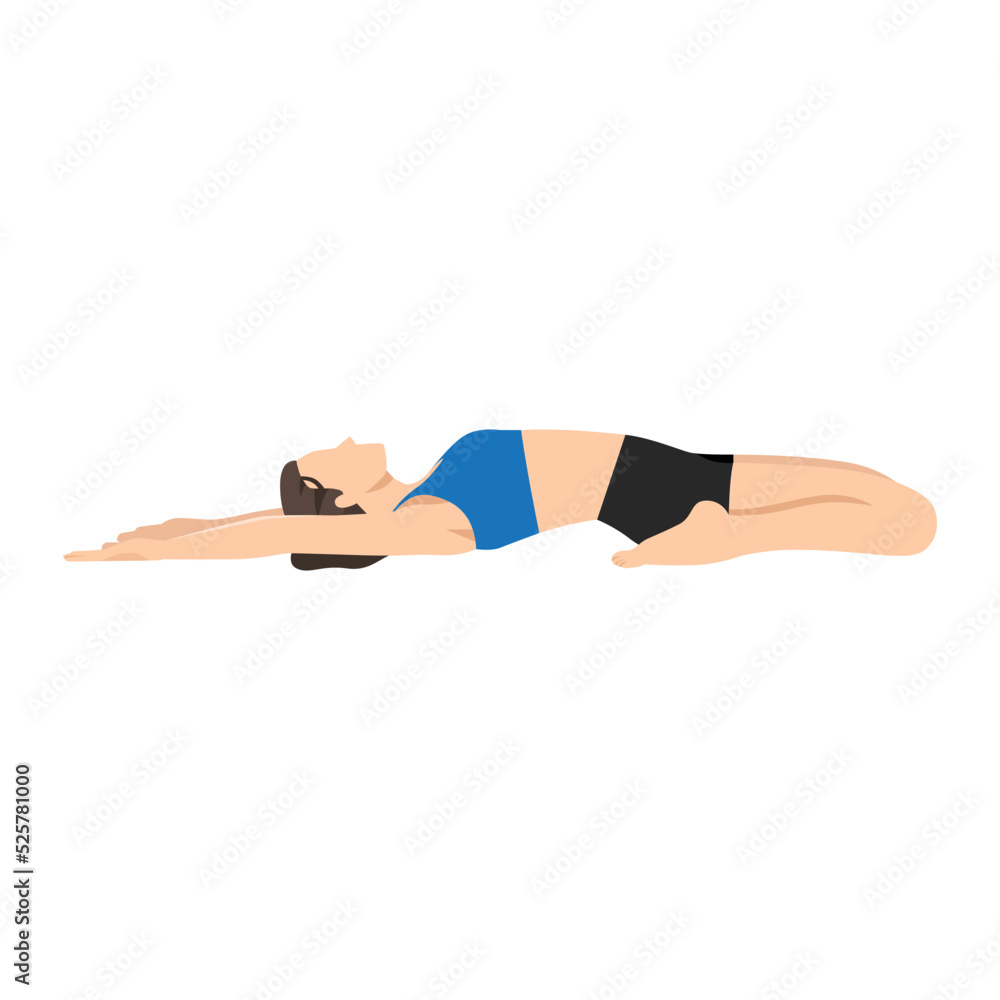 Woman doing Reclining Hero Pose Variation Hands On Thights. Beautiful ...