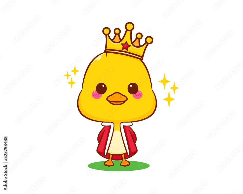 Cute little king duck with crown cartoon character isolated white ...