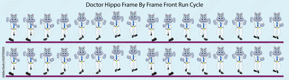Doctor Hippo Frame by Frame Front Run Cycle Vector Illustration. Design ...