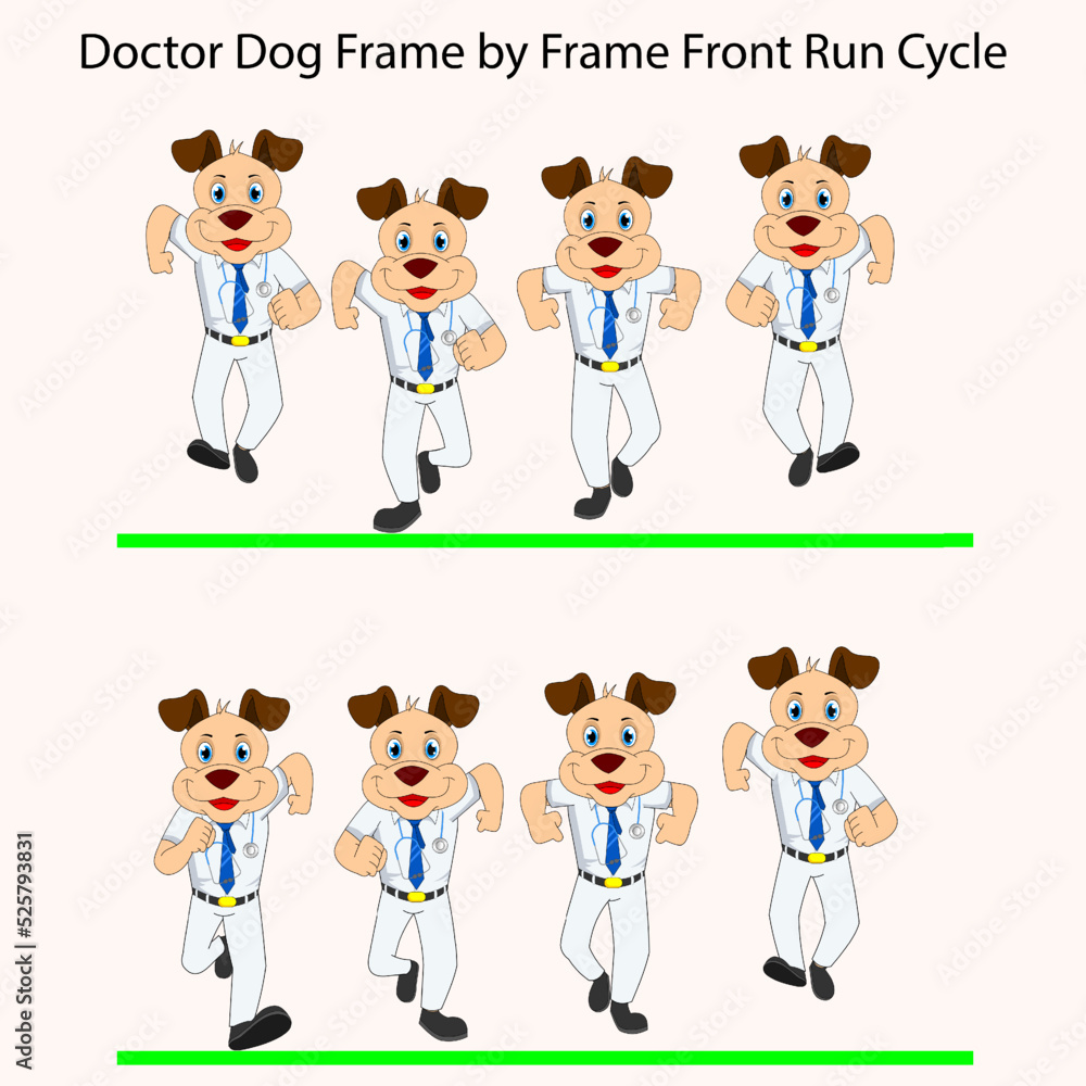 Dog vector illustration frame by frame Run cycle animation in doctor ...