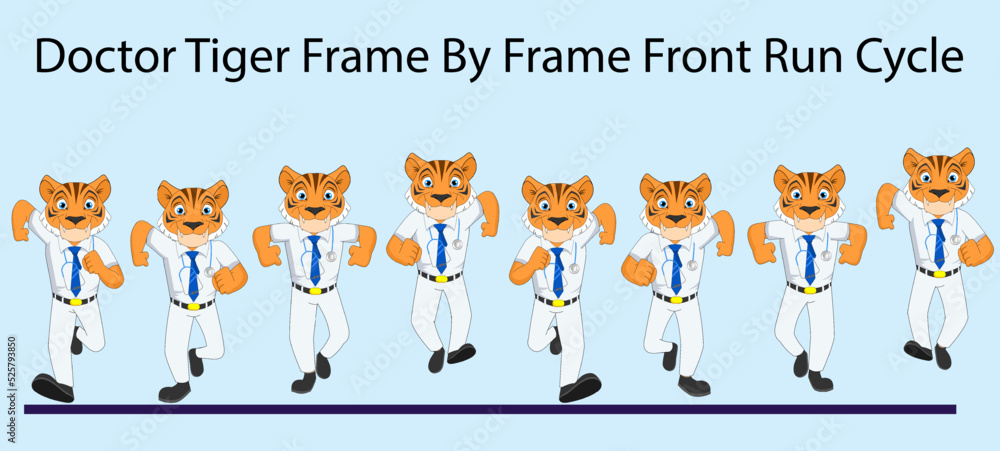 Handsome Doctor Tiger Frame by Frame Front Run Cycle Vector ...