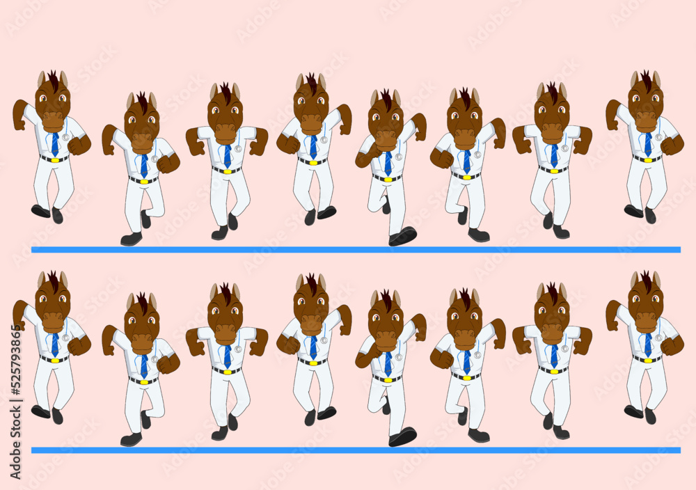 Horse frame by frame front loopable Run cycle vector illustration ...