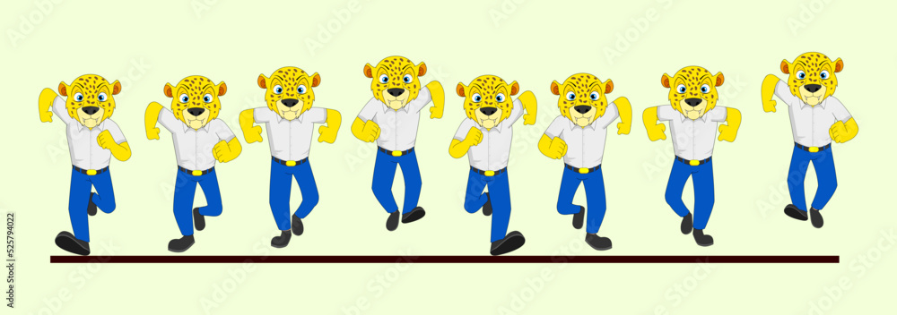 Cheetah Frame by Frame Front Run Cycle in School Uniform Vector ...