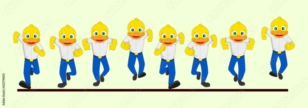 Cute cartoon duck front run cycle animation in School Uniform. Easy to ...