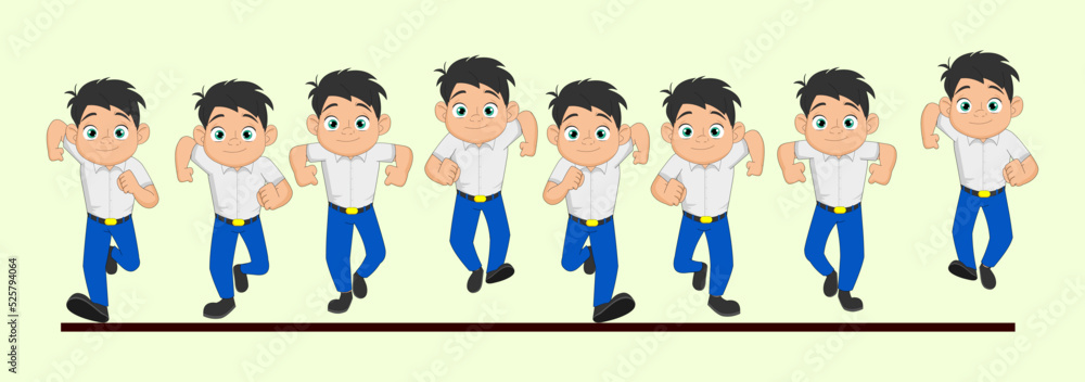 Cute School Kid Frame by Frame Front Run Cycle Vector Illustration ...