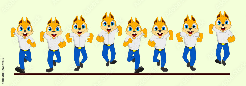 Cute Squirrel in school dress Front run cycle Vector illustration. Easy ...
