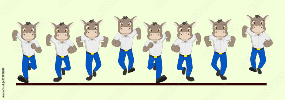 Donkey front Run cycle in School Uniform Vector illustration. Easy to ...