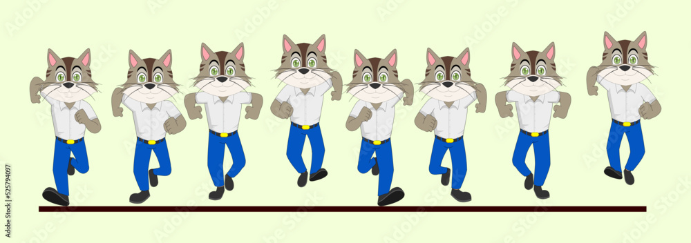 Frame by Frame cat front run cycle in School Uniform vector ...