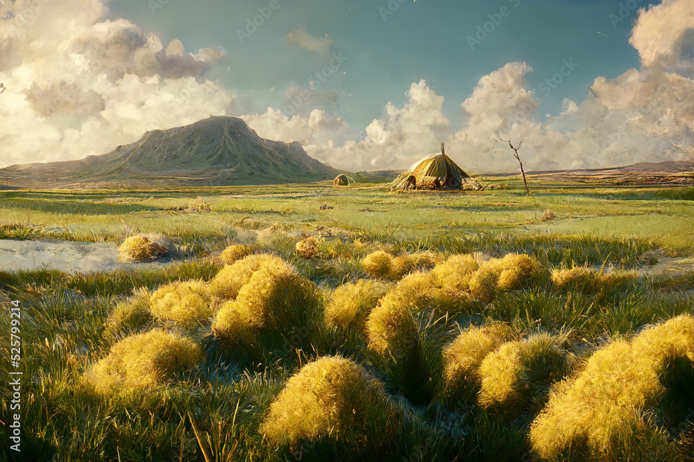 Mountain, Grass, Valley and Plain. Fantasy Backdrop. Concept Art ...