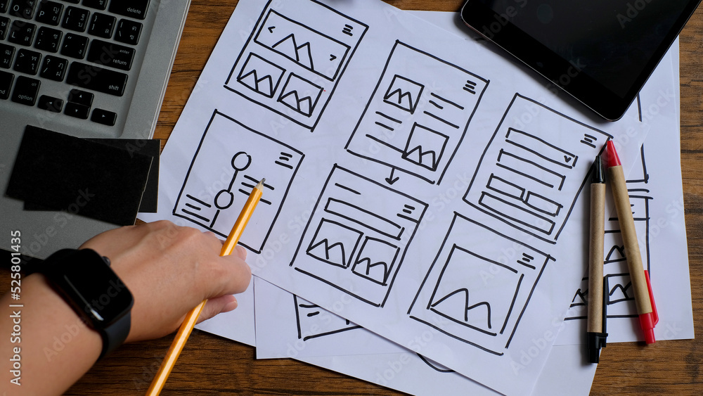 website design wireframe. Sketch, prototype, framework, layout future ...