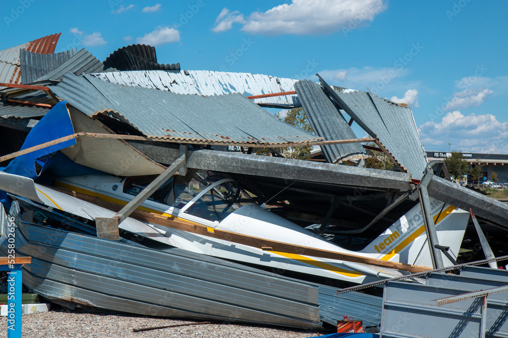tornado climate change damage to airport and facilities Stock Photo ...