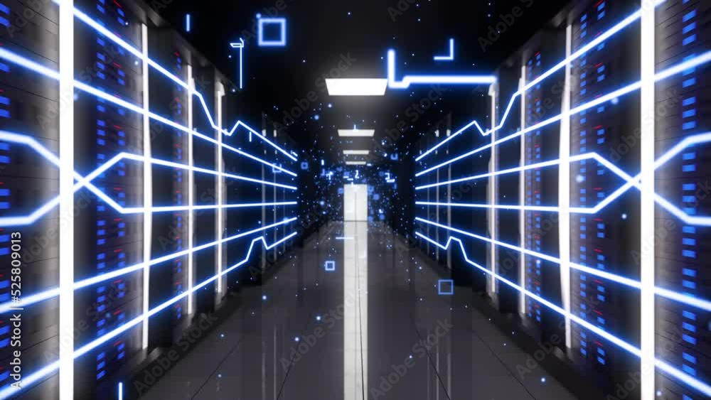View of server racks in server room data center. Exchanging cyber datas ...