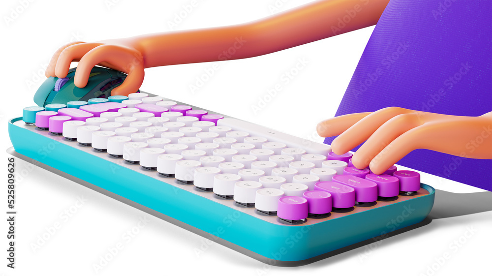 Cartoon character is working at a computer, PNG file. Hands on keyboard ...