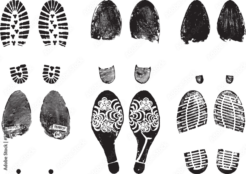 Set of scanned and converted into vector images double footprints ...