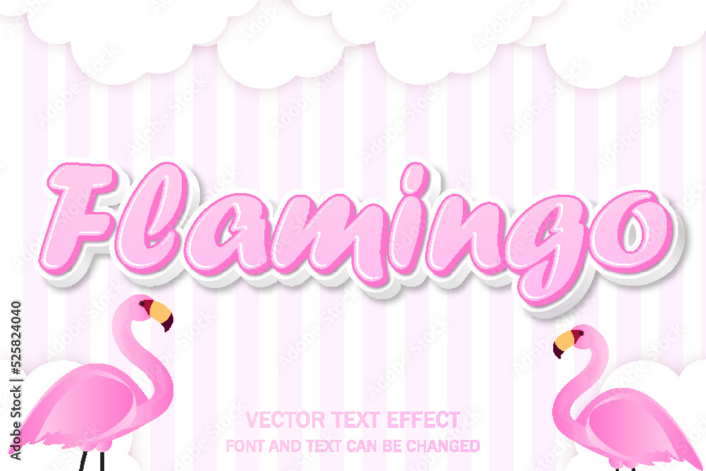 flamingo pink cute kawaii 3d editable text effect font style typography ...