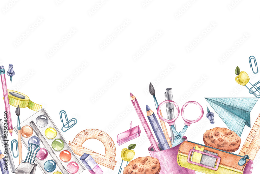 Watercolor background back to school Stock Illustration | Adobe Stock