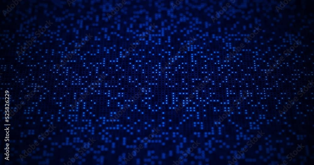 3D Rendering random binary digital number dot and square shape in grid digital abstract ...