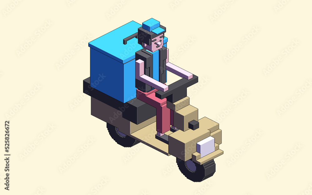 Food delivery pixel art cartoon illustration. Man on scooter Stock ...
