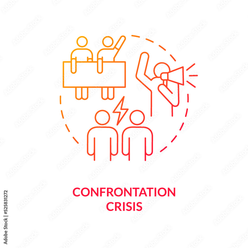 Confrontation crisis red gradient concept icon. Employees disobedience ...
