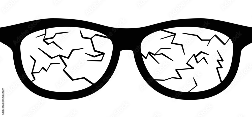 Cartoon broken glasses and eyeglasses. Black damaged cracked glass ...