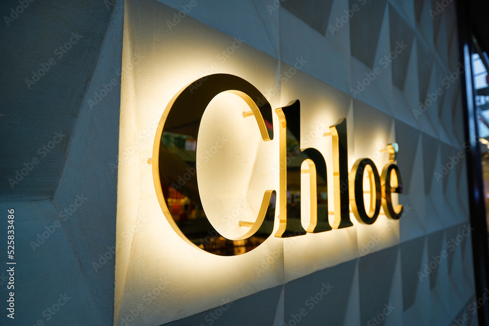 SINGAPORE - JANUARY 20, 2020: close up shot of Chloe sign seen at the ...