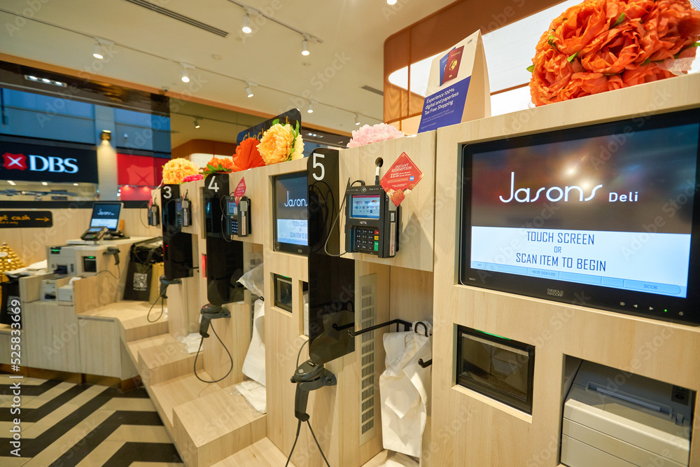 SINGAPORE - JANUARY 20, 2020: self-checkout facilities at Jasons Deli ...