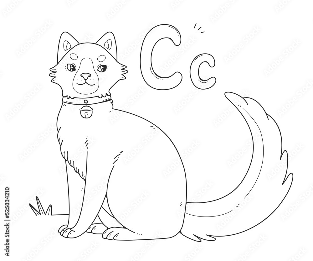 Cat coloring book with English large and small letters C. Children's ...